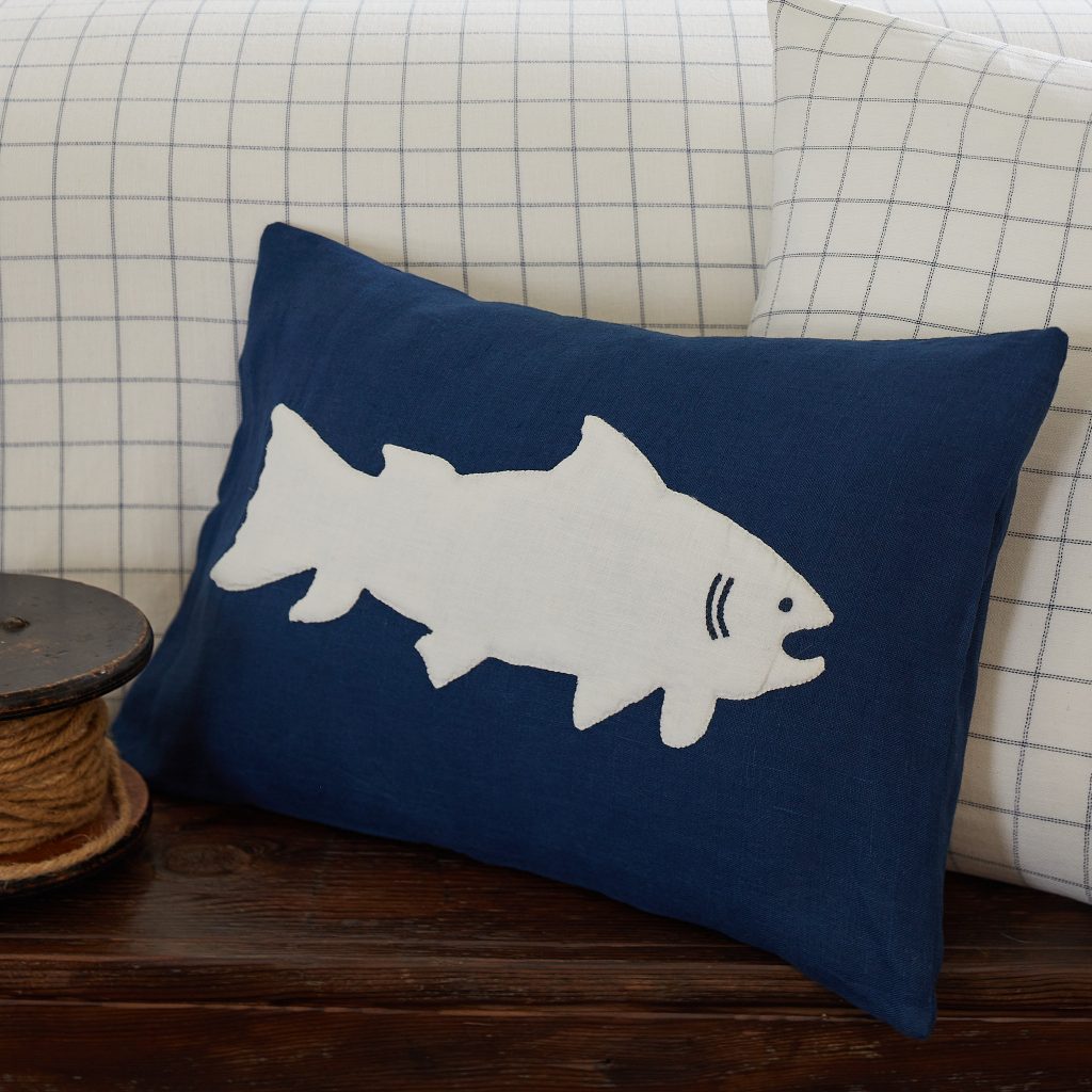 Fish White on Indigo Linen Boudoir Pillow - Taylor Linens